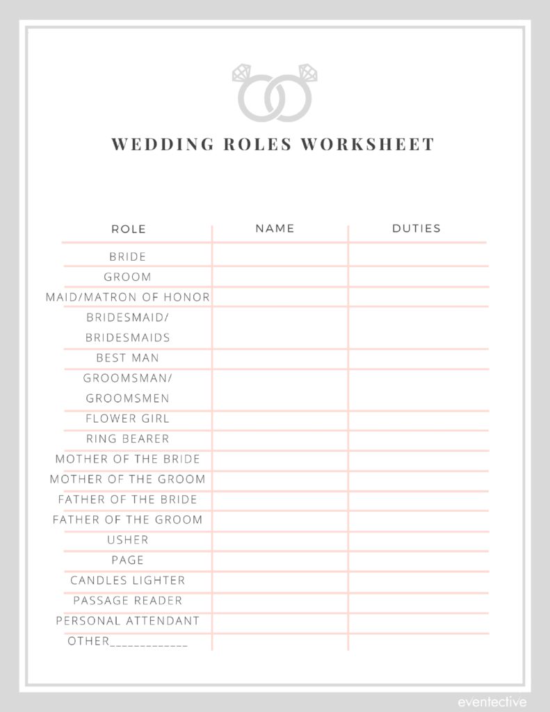 Wedding Roles Worksheet – Cheers and Confetti Blog by Eventective